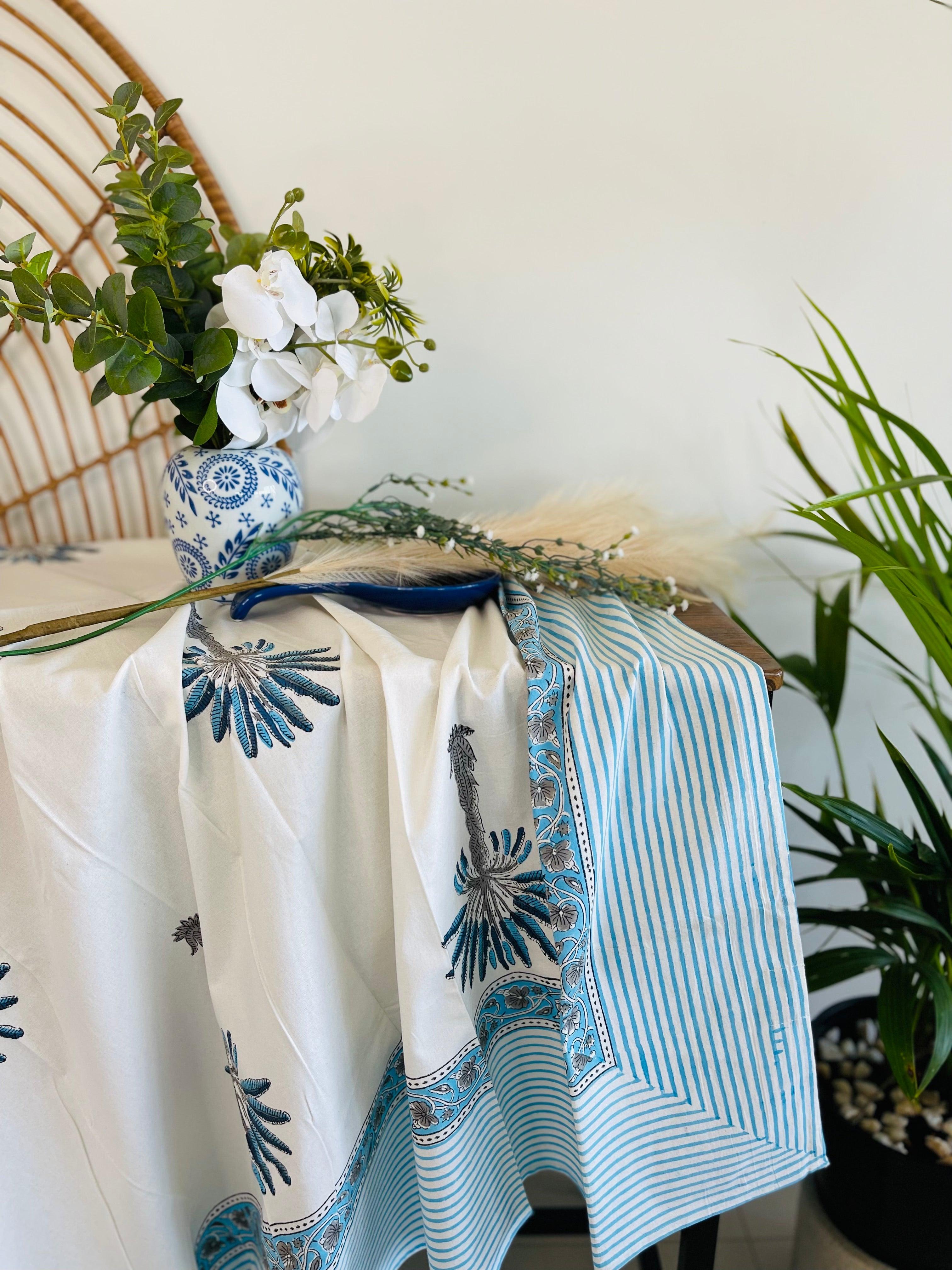 Blue Palm Tree Cotton Table Cloth | Rooii by Tuvisha