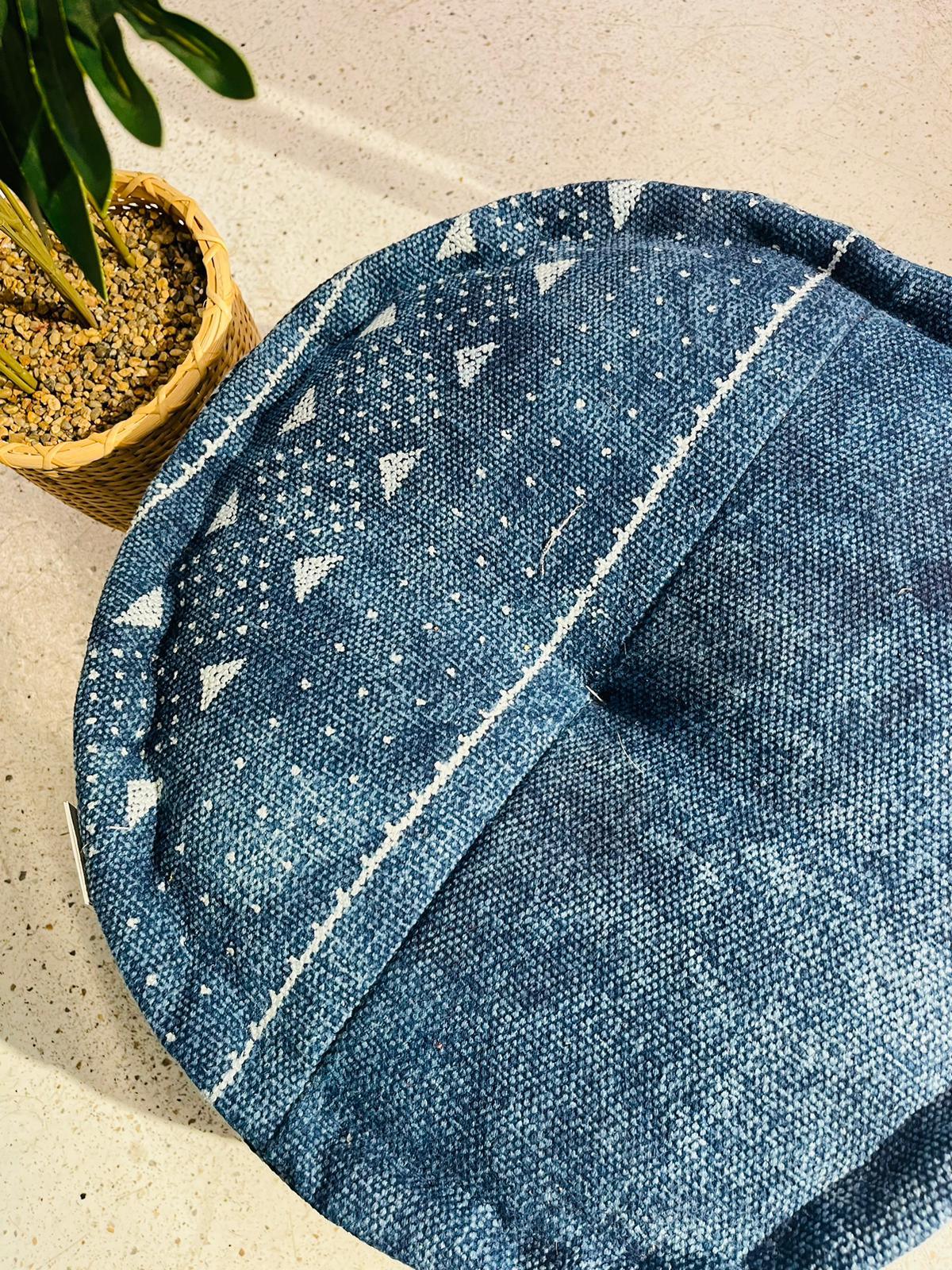 Handcrafted Round Indigo Ottoman: Artisan Elegance for Your Home