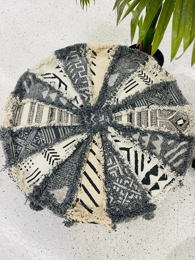 Handcrafted Round Patchwork Ottoman: Artisanal Elegance for Your Home