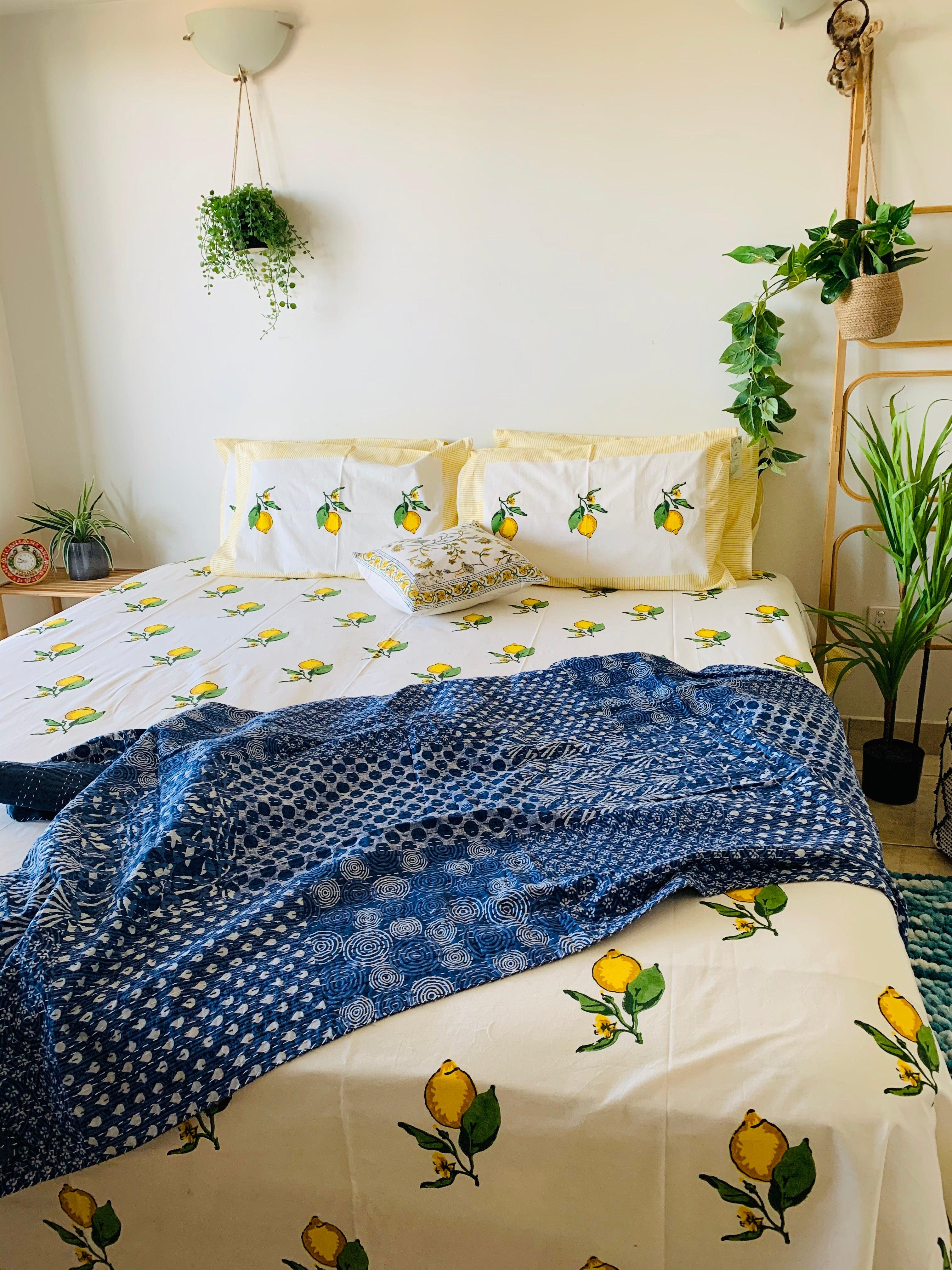 Cotton Throw - Indigo Patchwork single bed Throw | Rooii by Tuvisha