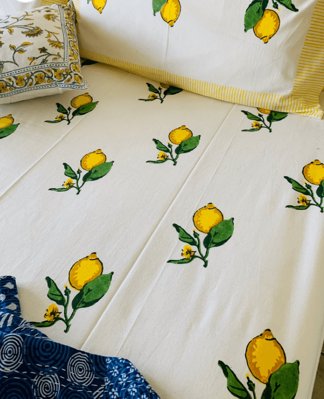 Lemon Cotton Bed Sheet (Queen Size) - Vibrant & Stylish Bedding
