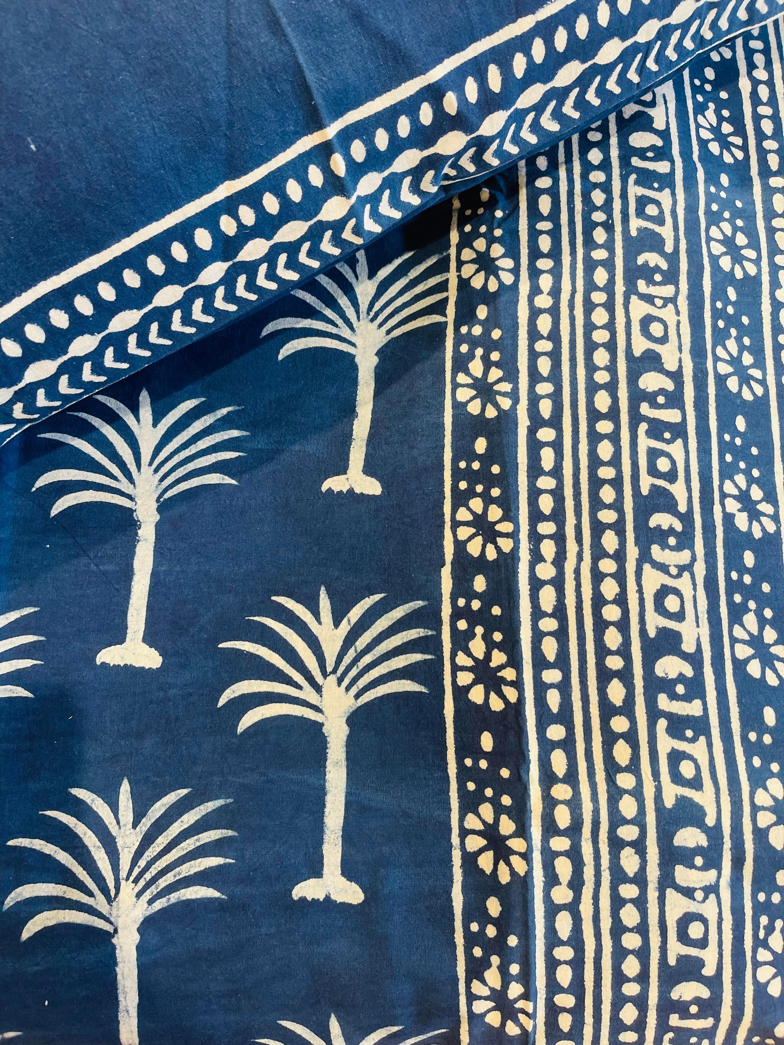 Royal Indigo Palm Tree Hand Block Print Cotton Bedsheet (King Size ...